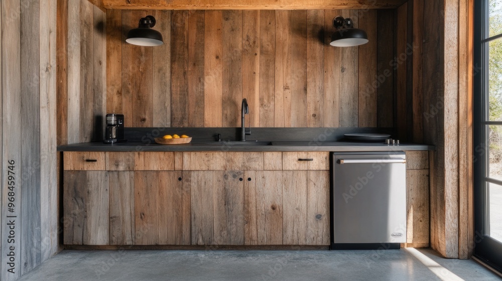 Sustainable Garage Kitchen: Modern Meets Rustic with Repurposed Wood ...