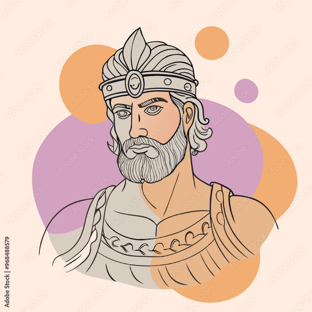 King Darius I of Persia: A bold and striking line art portrait of the ...