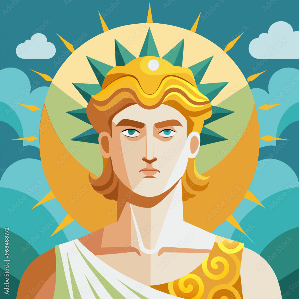 Apollo, God of the Sun: A stylized illustration of the Greek god Apollo ...
