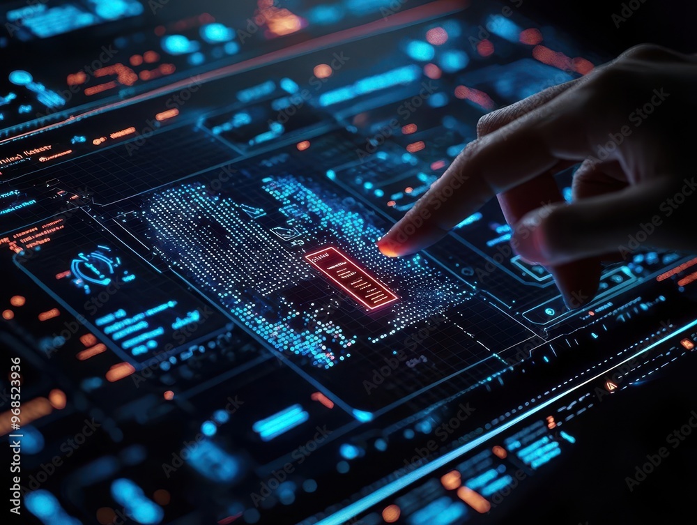 AI system displaying product flaws in real-time on a screen, AI quality assurance, automated ...