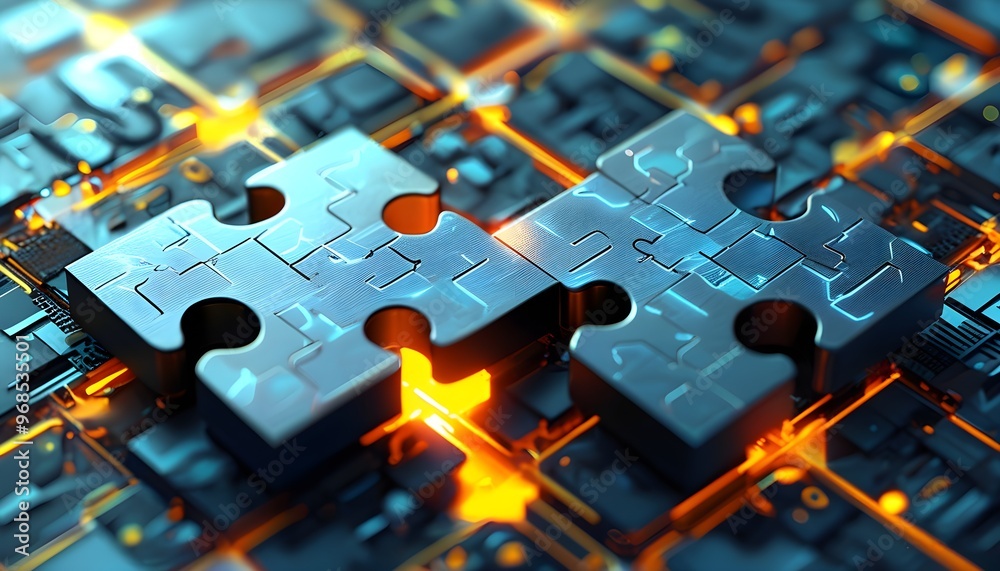 Futuristic tech representation of API integration with interlocking ...