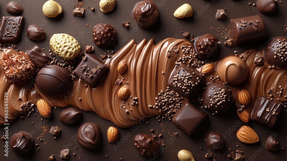 Hyper-realistic 3D illustration of a chocolate background with various ...