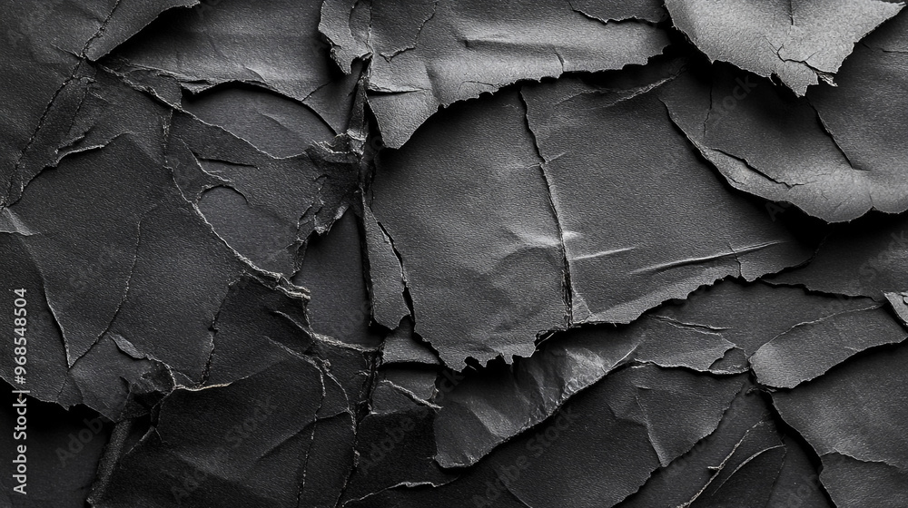 Textured black paper with crumpled folds and creases creating a ...