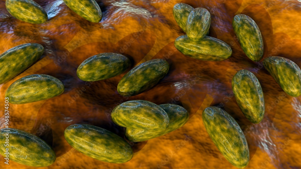 3d rendering of Yersinia pestis, it is a bacterium that causes the ...