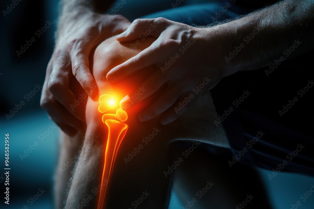 Detailed glowing knee with joint structure. Detailed illustration of a ...