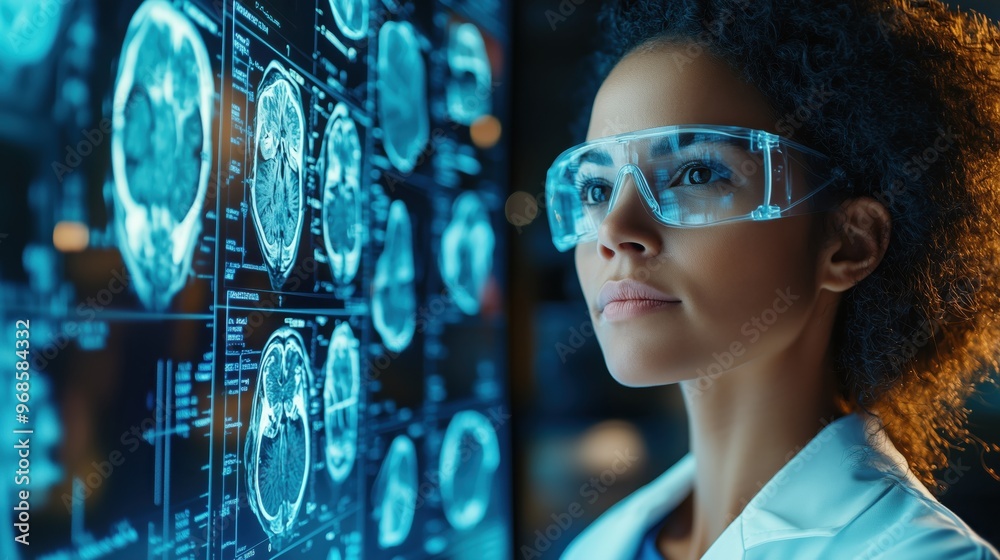 Healthcare Professional with Brain Scan Visuals. Healthcare ...