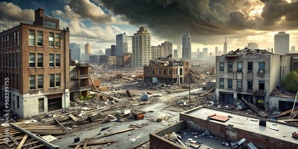 broken windows, ruined buildings, storm aftermath, natural disaster ...