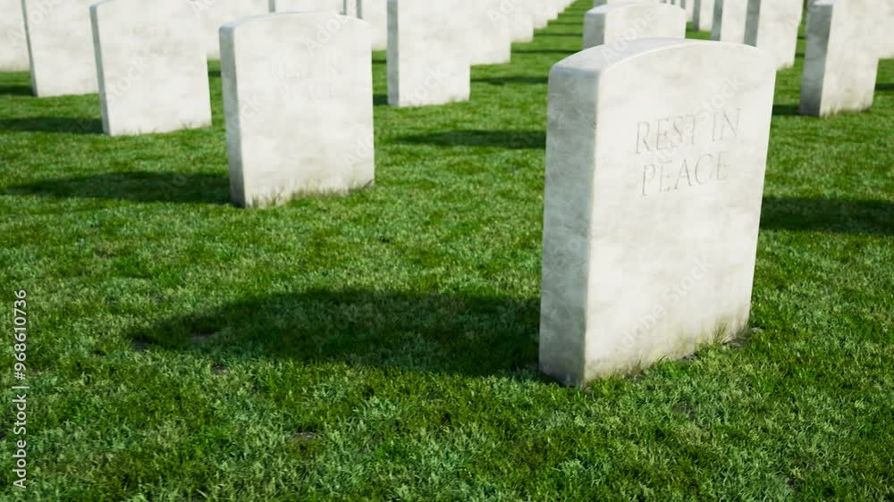 Endless Animation Of The Graveyard Marble Tombstones One By One Side ...