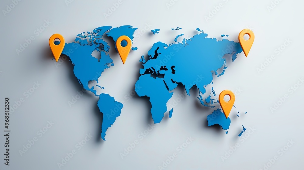 Colorful world map with location pins, ideal for travel, navigation ...