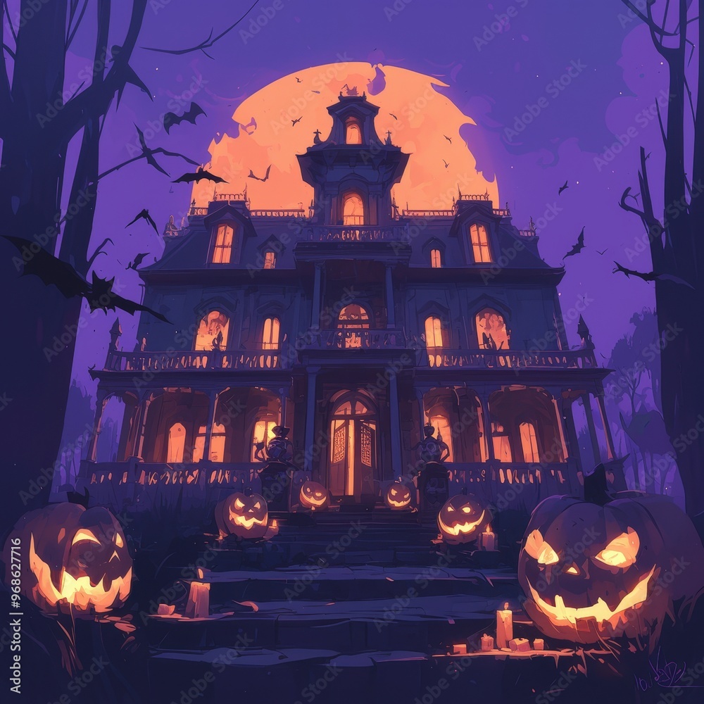 Spooky Haunted House in Moonlight - A spooky haunted house under a full ...
