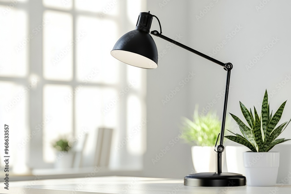 Stylish desk lamp with adjustable arm and modern design, placed on a ...