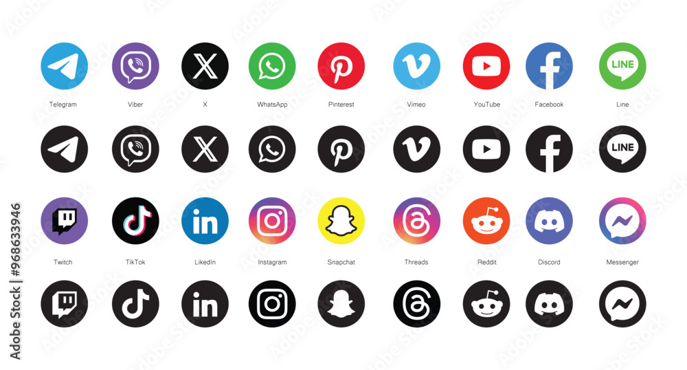 Latest updated social media icon set 2025. Social networking platform ...