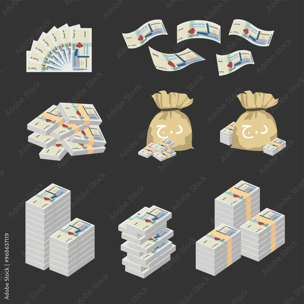 Algerian Dinar Vector Illustration. Huge packs of Algeria money set ...