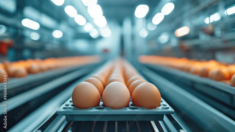 High-tech poultry farm with robotic incubators and rows of chicken eggs ...