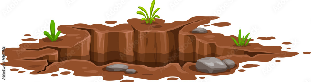 Ground hole or deep dirty pit burrow in earth, vector cartoon dig crack ...
