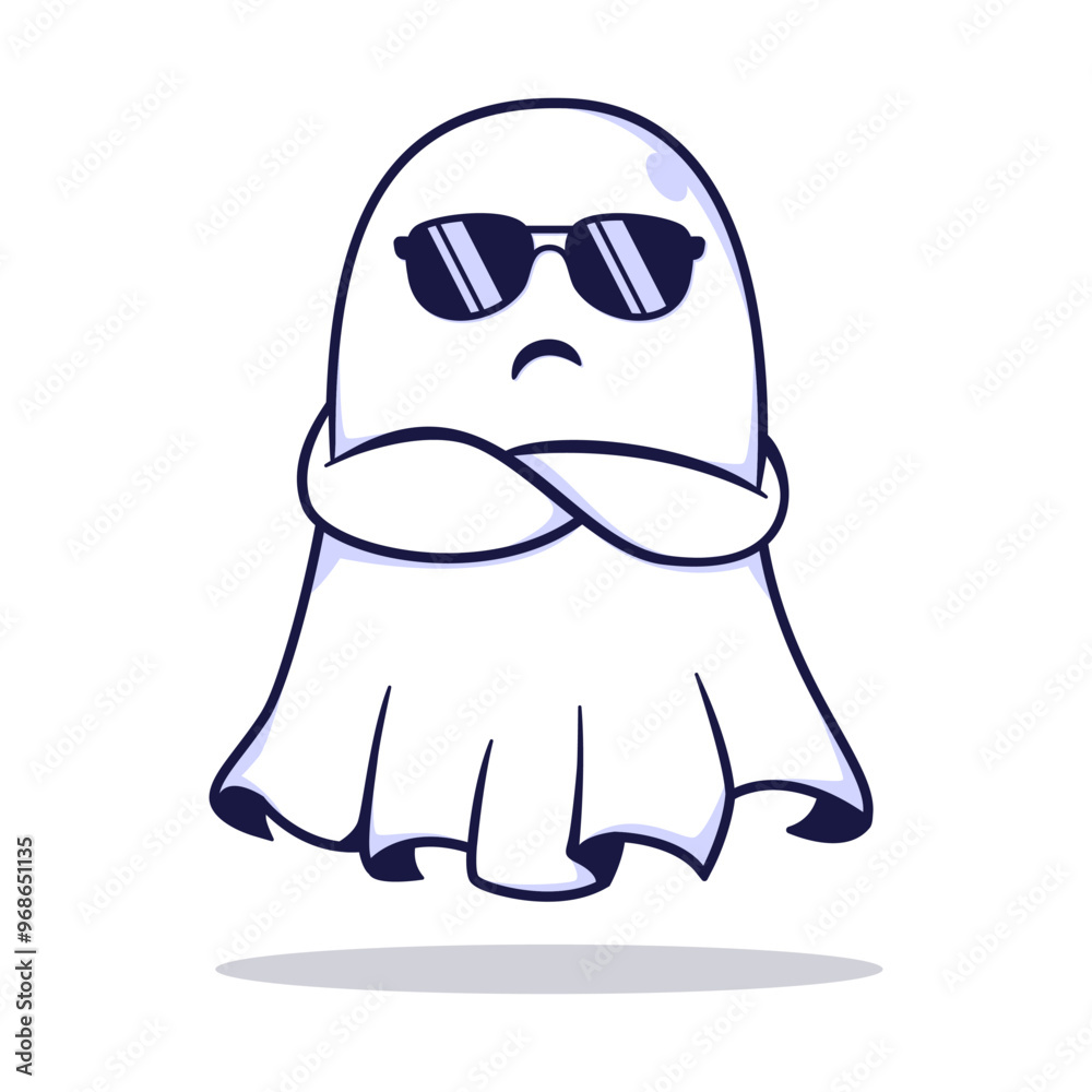 Kawaii boo angry and wearing sunglasses. Happy Halloween. Cute cartoon ...