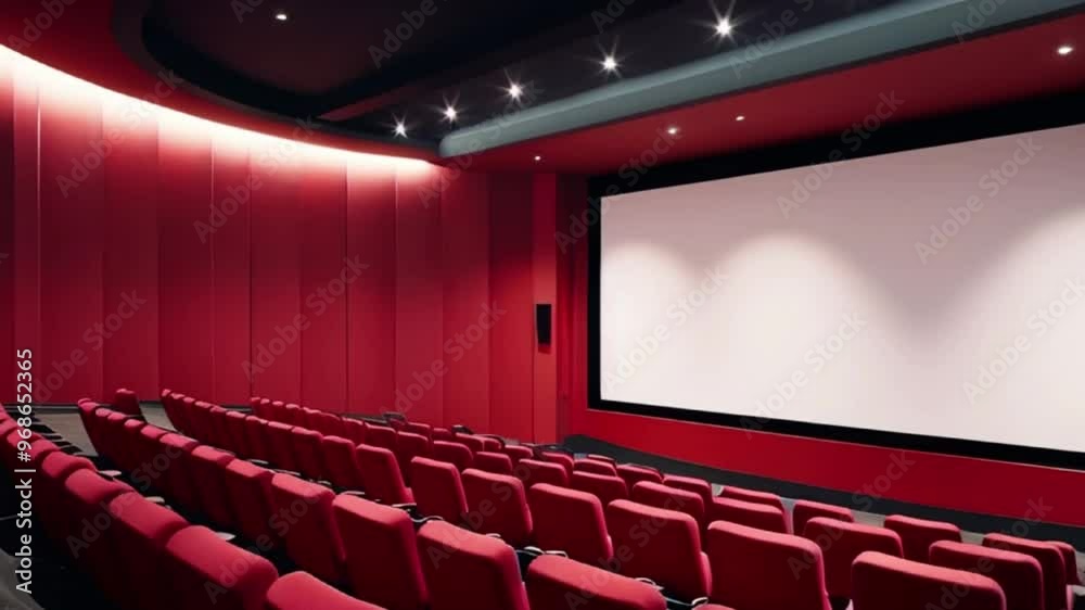 A modern cinema interior featuring red seating and walls, creating an ...