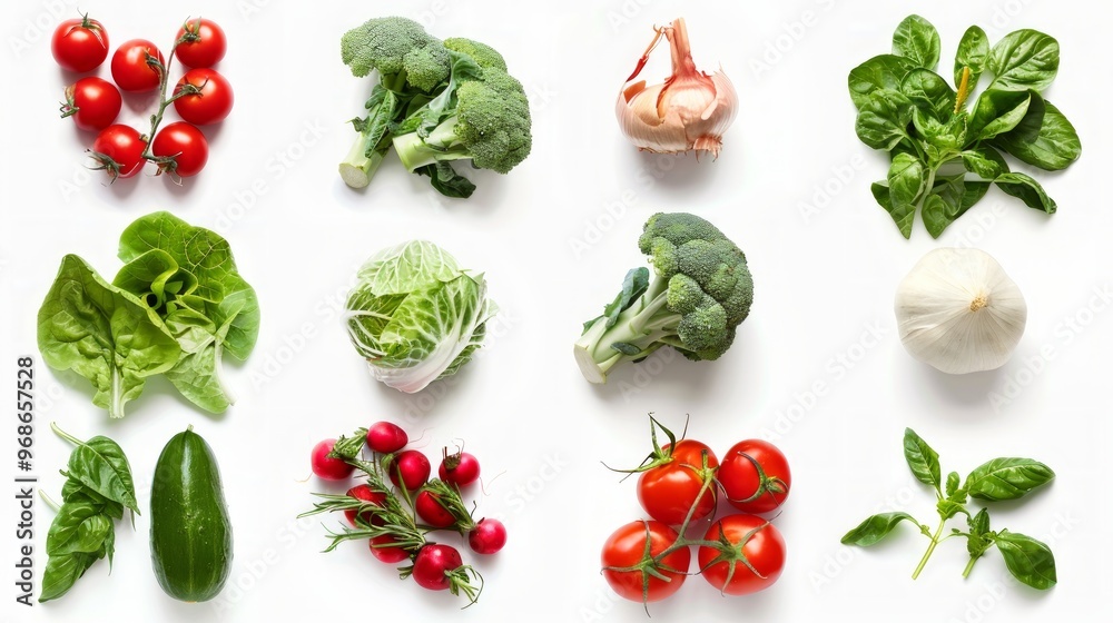 Food and fruit and vegetable pie charts presented on a clean white ...