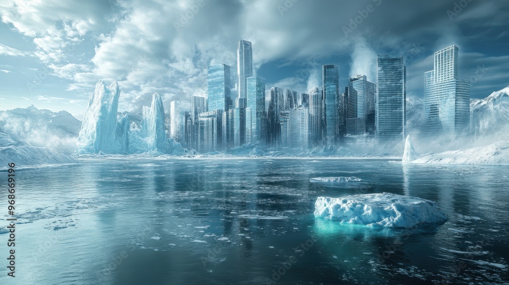 Catastrophic climate change effects with melting ice caps, rising sea ...