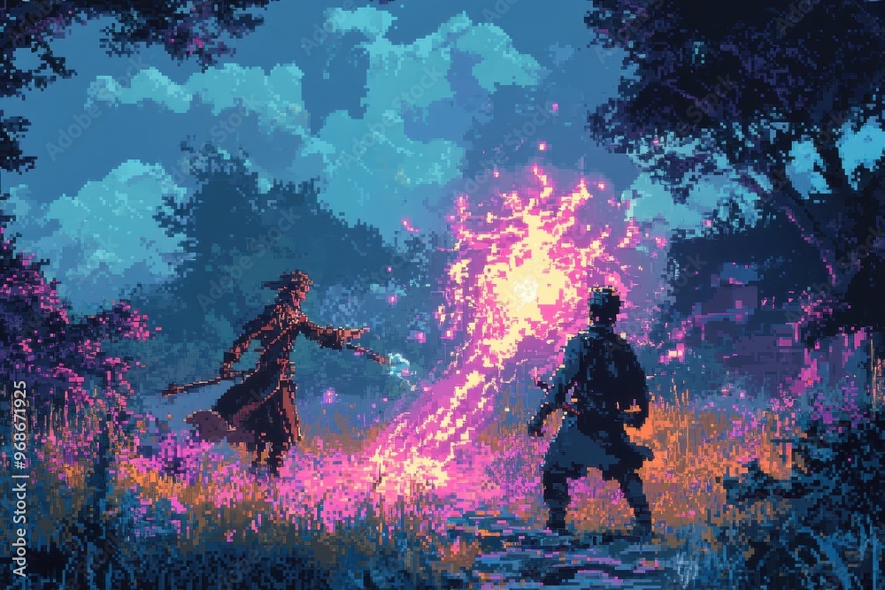 Retro RPG Pixel Art Scene: Magic User Healing Fallen Ally in 16-Bit ...