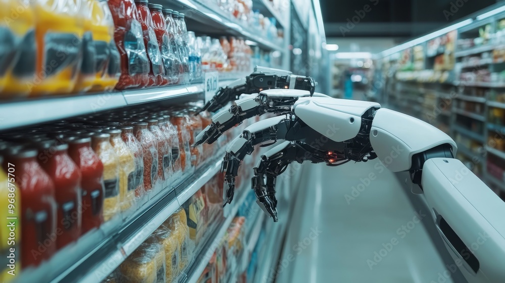 AI-operated futuristic grocery store with automated systems: Robotic ...