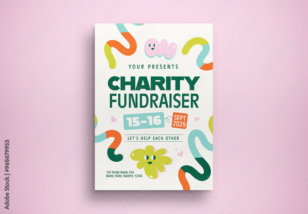 Colorful Playful Charity Fundraiser Flyer layout Stock Template | Adobe ...