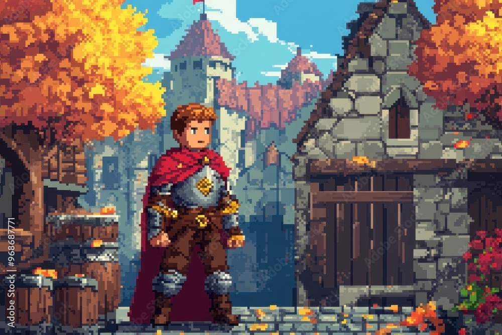 Retro 16-Bit Hero Leveling Up with Pixelated Stat Increase Icons in ...