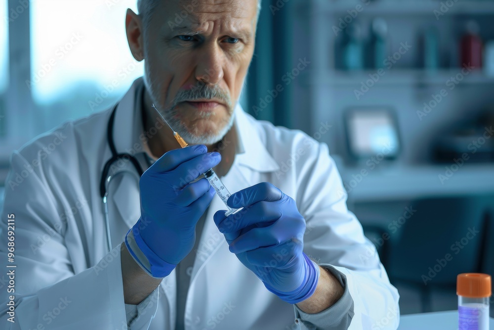 Doctor endocrinologist in medical gloves holds insulin injection ...
