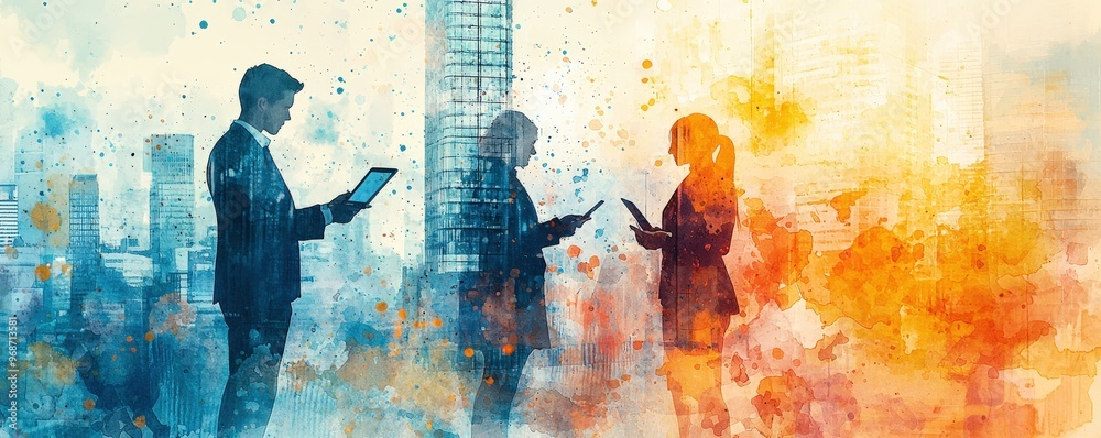 watercolor depiction of AI-powered communication tools and mobile ...