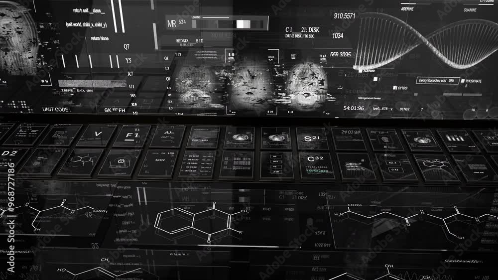 Medical UI HUD monitoring MRI x ray Scan.DNA Chemistry molecular ...