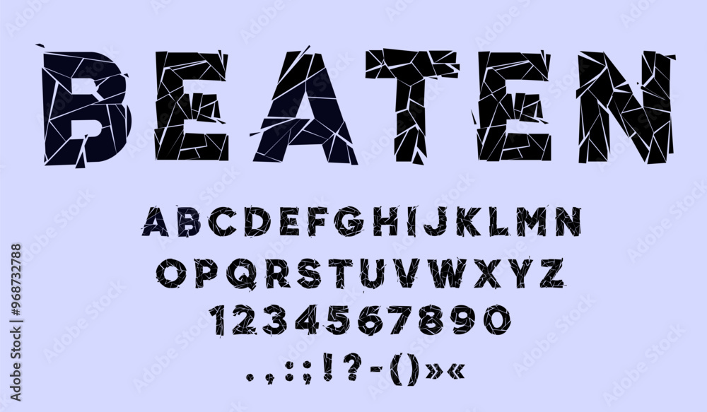 Crack font, broken glass typeface english alphabet typography set ...