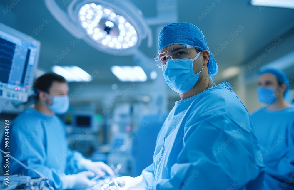 Clean and modern operating room with focused doctor performing heart ...