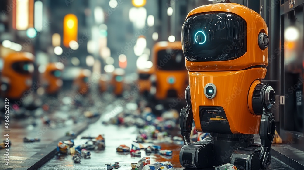 AI-driven autonomous garbage collection systems in futuristic cities: Robots collecting and ...