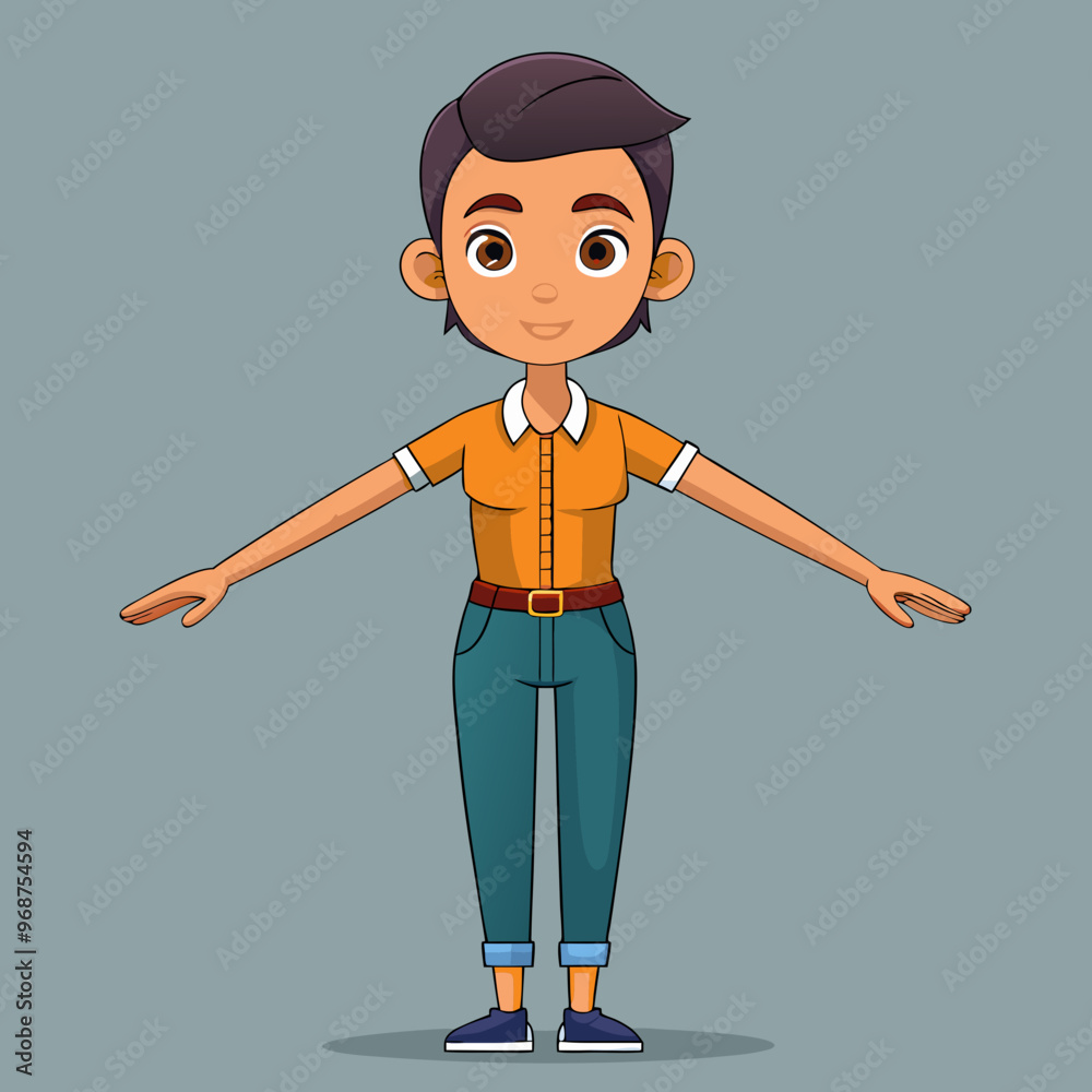 2D Female Cartoon Character T Pose Front view Stock Vector | Adobe Stock