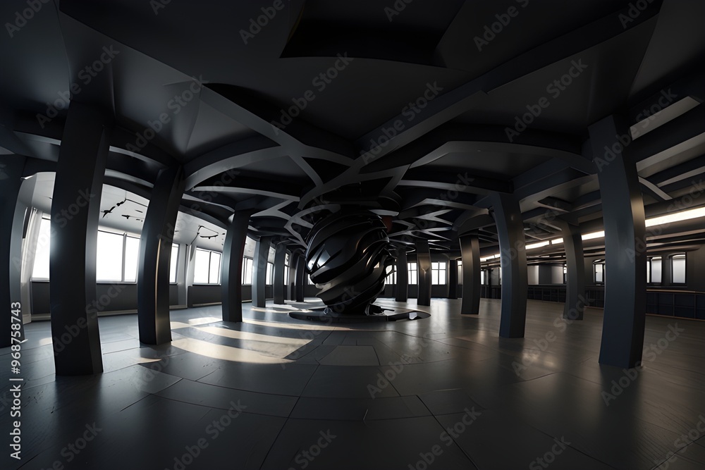 360 degree full panorama environment map of black abstract twist vortex ...