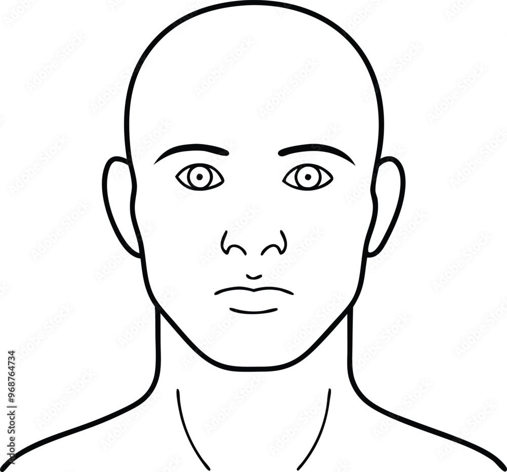Adult man face and head (without hair), eyes open. Blank male head ...