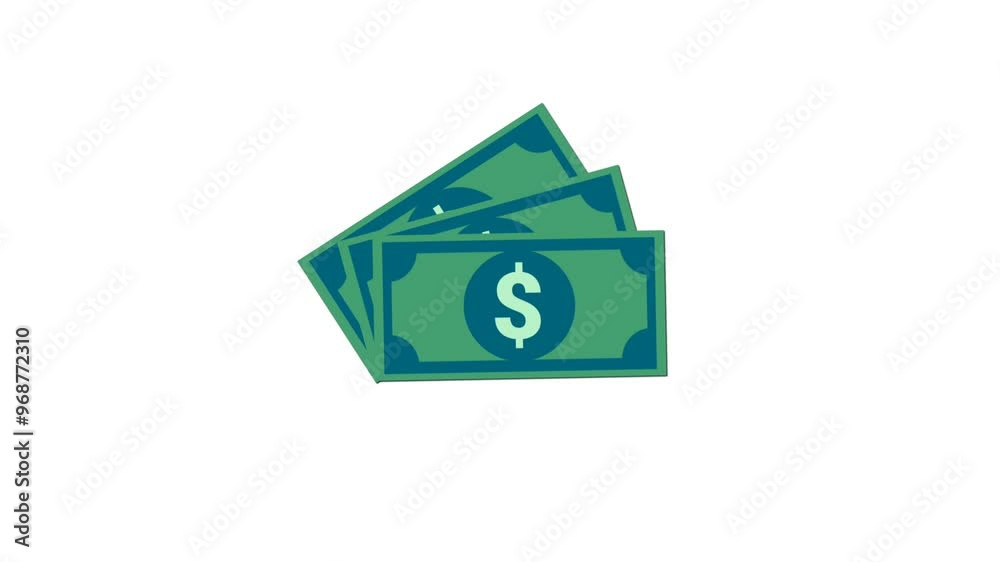 2D simple animation green dollars. cash dollar bills.Green dollar ...