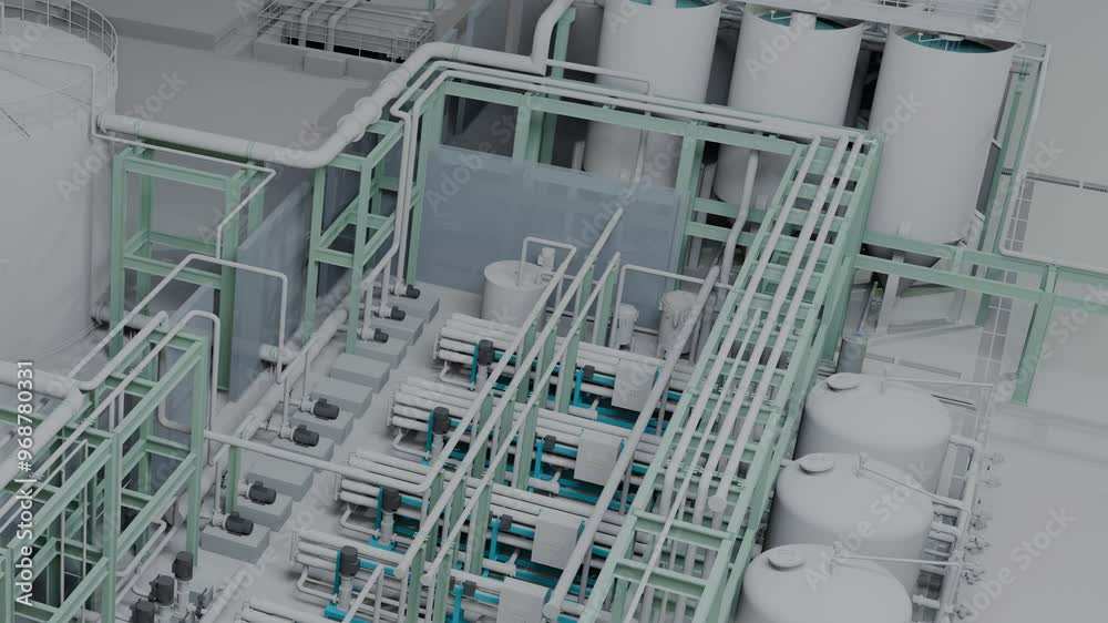 Water treatment plant, seamless 3d loop animation realistic, filtration ...