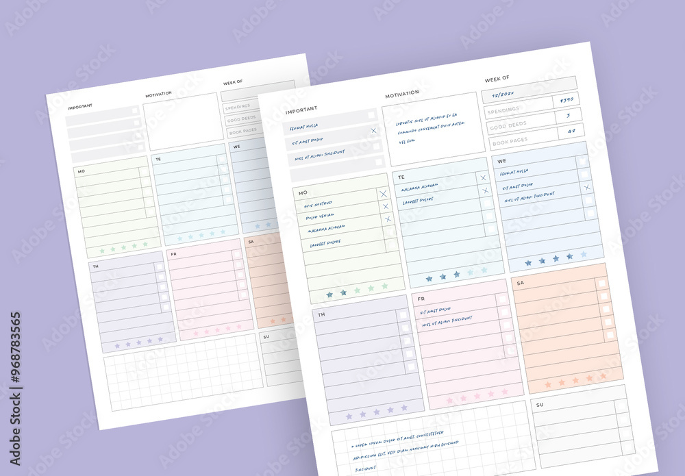 Pastel Planner For Weekly Organization Stock Template | Adobe Stock