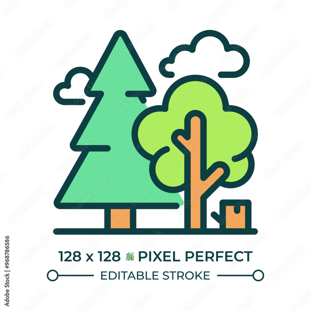 Forestry RGB color icon. Natural landscape. Tree species and selection ...