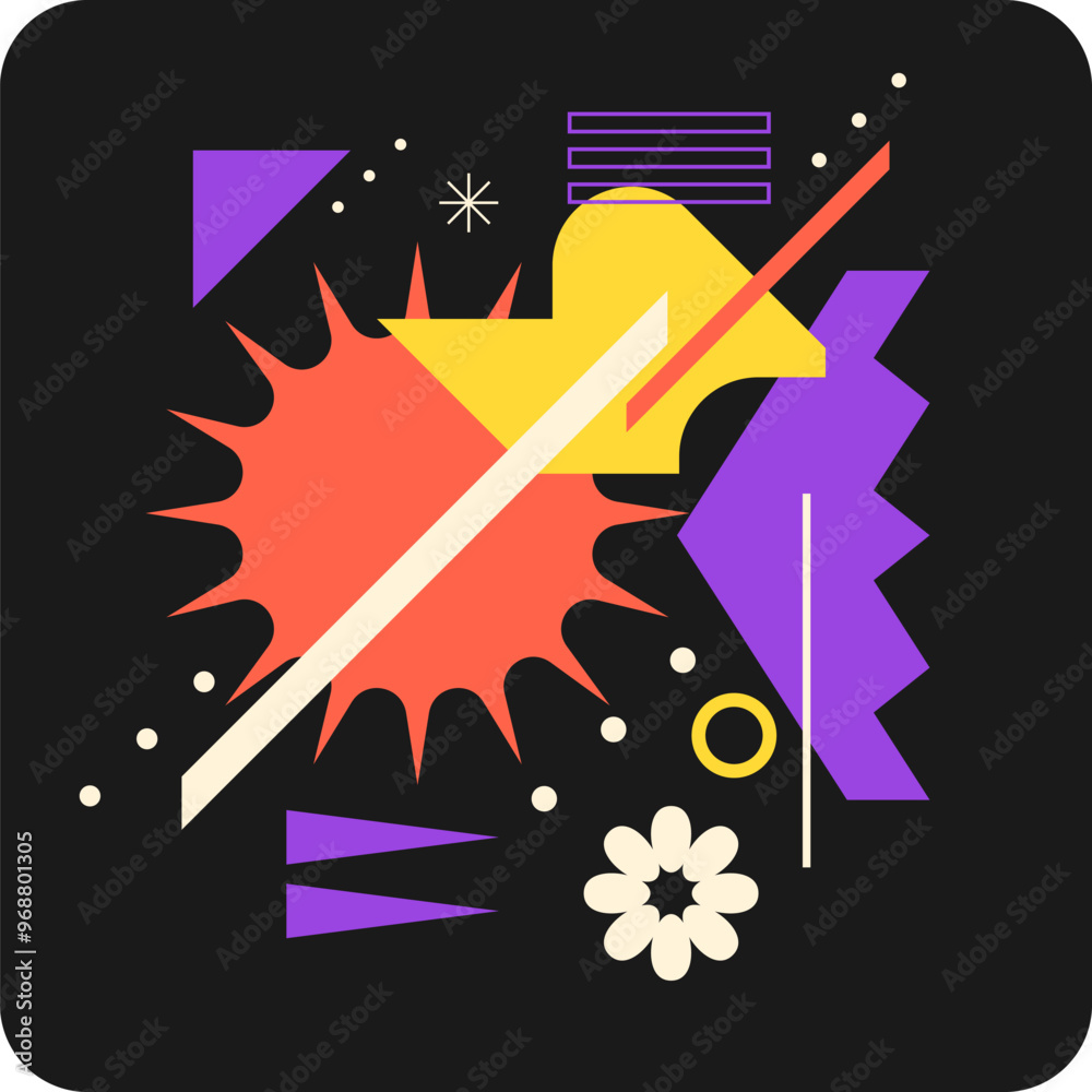Abstract background with various bright geometric shapes. Concise ...