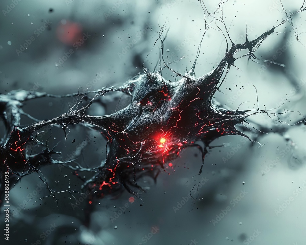 Neural network tangled and frayed, symbolizing nerve damage and ...