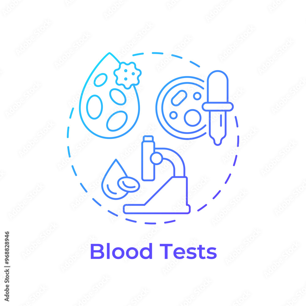 Blood test blue gradient concept icon. Cancer diagnostics. Laboratory ...
