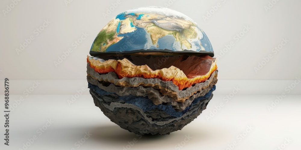 Detailed 3D cross-section illustrating Earth's layers from the crust to ...