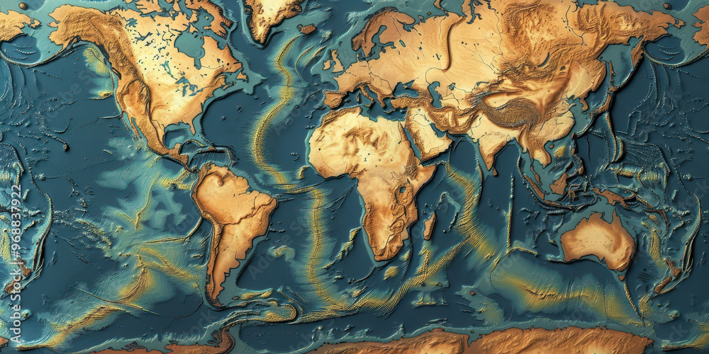 Detailed illustration of Earth's tectonic plates on a world map ...