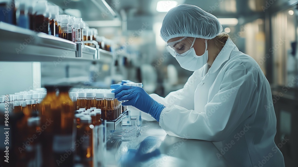 Technician inspecting medical devices for compliance with safety ...