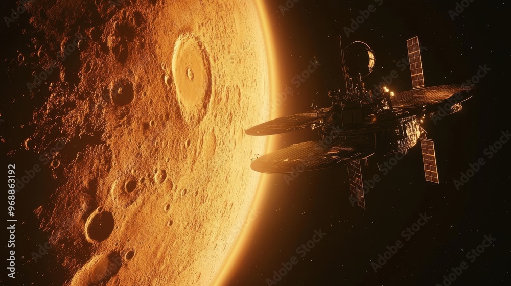 ภาพประกอบสต็อก AI-powered space probes collecting data from distant ...