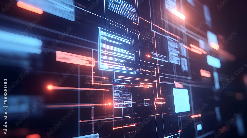 Futuristic workflow automation concept with AI in digital document ...