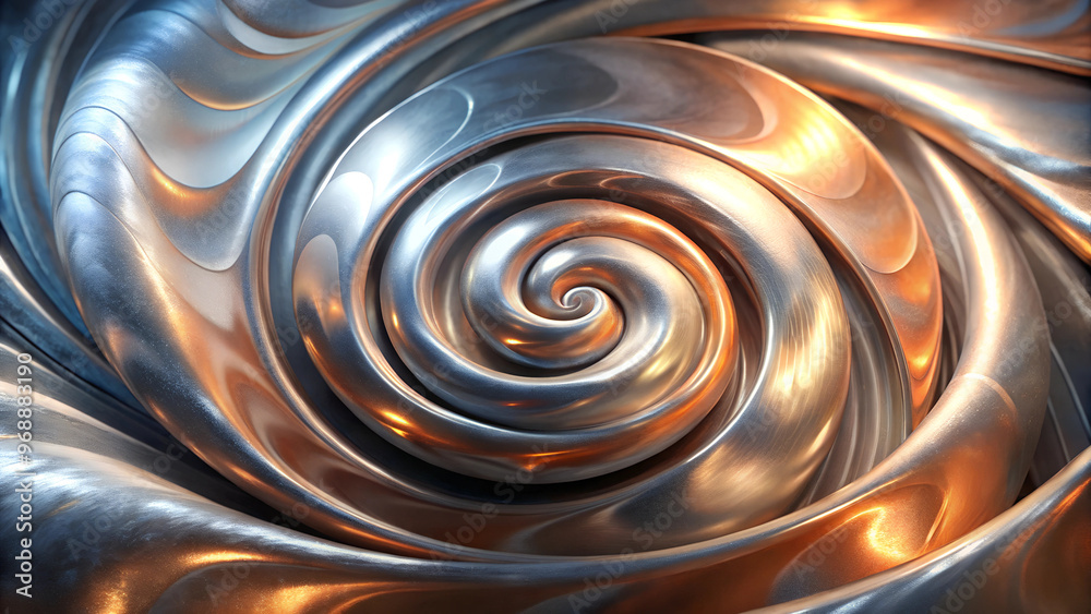 Abstract metallic swirl background, shiny copper and silver spirals ...