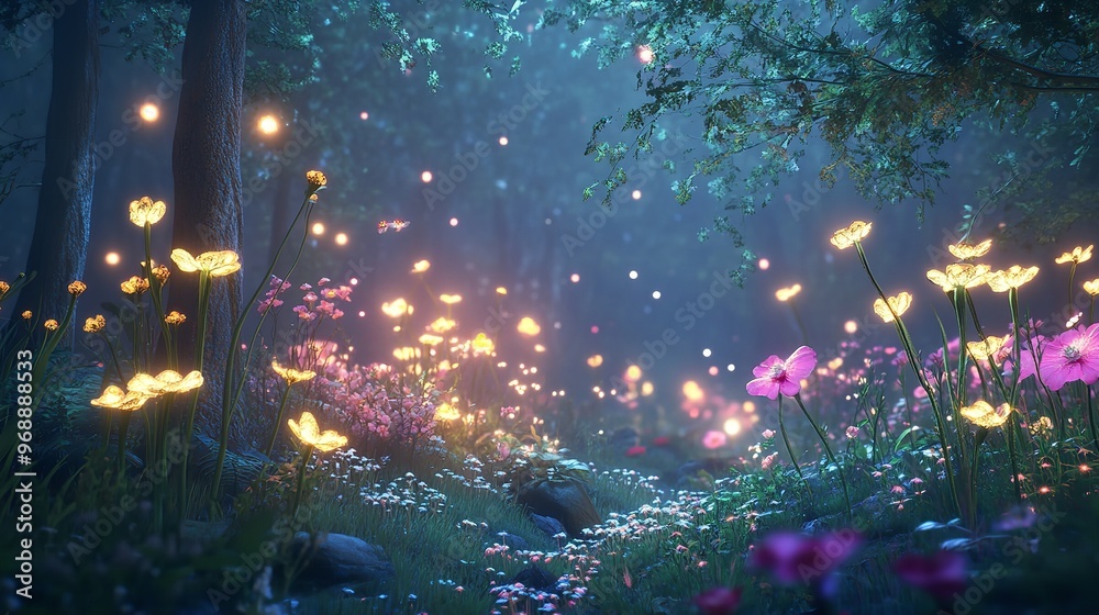 Create a dazzling 3D visualization of an enchanting magical forest at ...